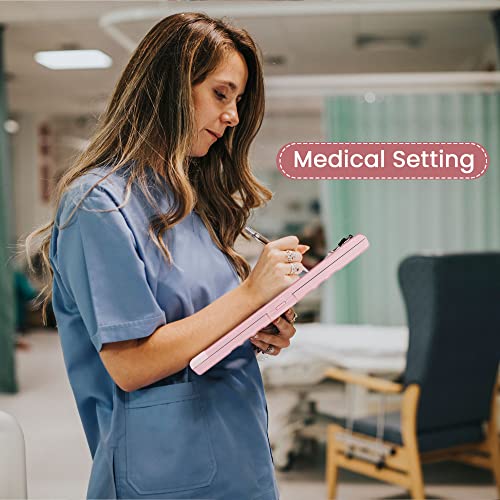 SUNEE Heavy Duty Plastic Clipboard with Storage and Pen Holder, Pink Enclosed Clipboard Box for Nurse, Driver, Contractor, Teacher