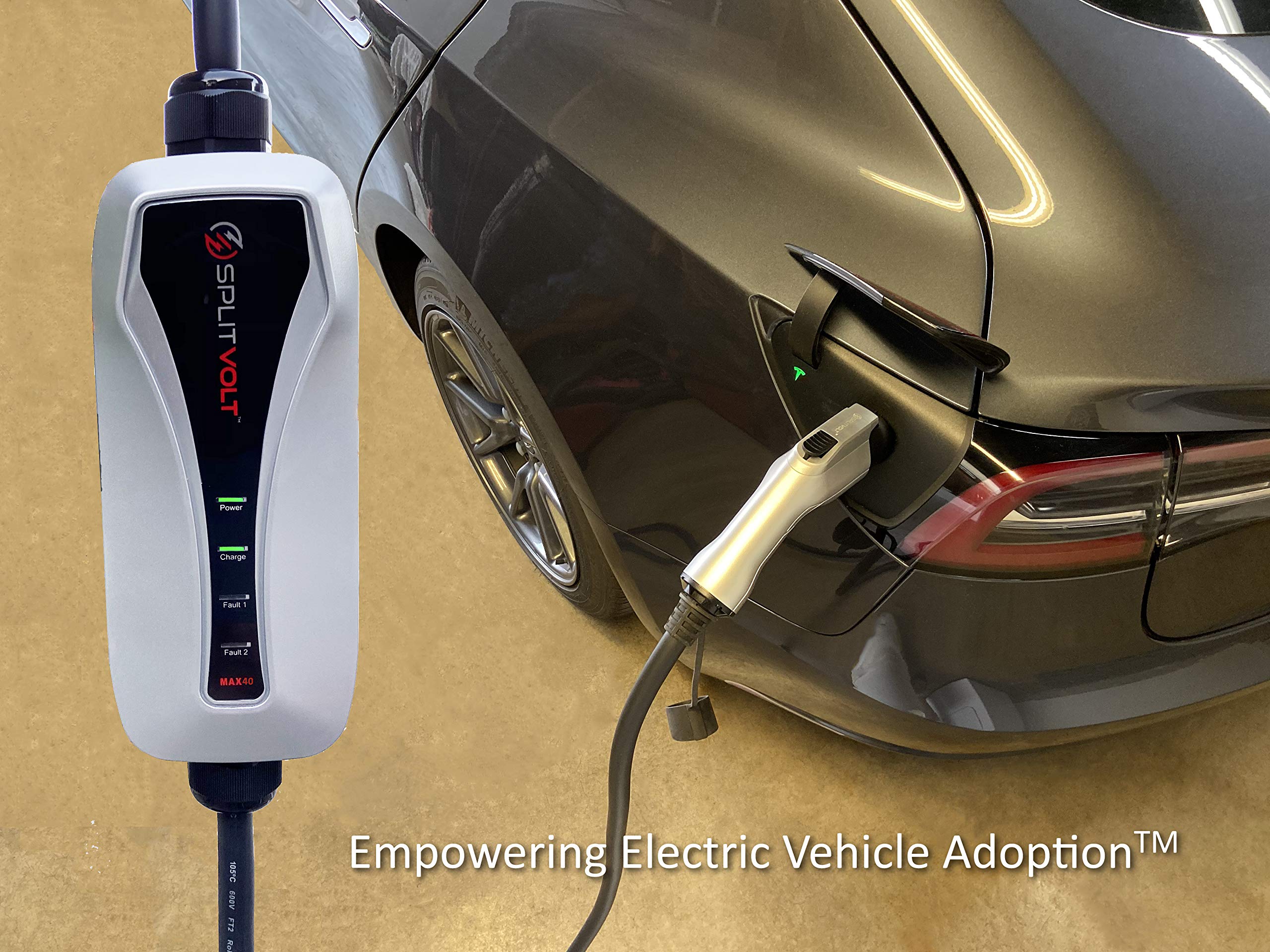 Splitvolt NEMA 14-50 Level 2 Charger with 16 ft Cord, 40amp EV Charger, NEC-Safe Fast 50 Amp Circuit Charging, J1772 Plug, Includes EVSE Cable Travel Bag