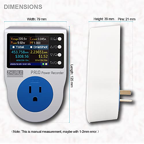 ZHURUI PR10-E US15A Power Meter Plug/Home Power metering Socket/watt Meter/2.4 inch TFT Color LCD/0.5FS(New)