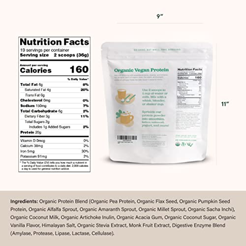 Sun Bay Organics Vanilla Vegan Protein Powder - 1.5 lb of New Vanilla Formula Plant Based Organic 21g Protein Blend Shake Mix - Soy, Dairy, and Gluten Free