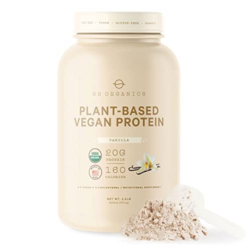 Sun Bay Organics Vanilla Vegan Protein Powder - 1.5 lb of New Vanilla Formula Plant Based Organic 21g Protein Blend Shake Mix - Soy, Dairy, and Gluten Free