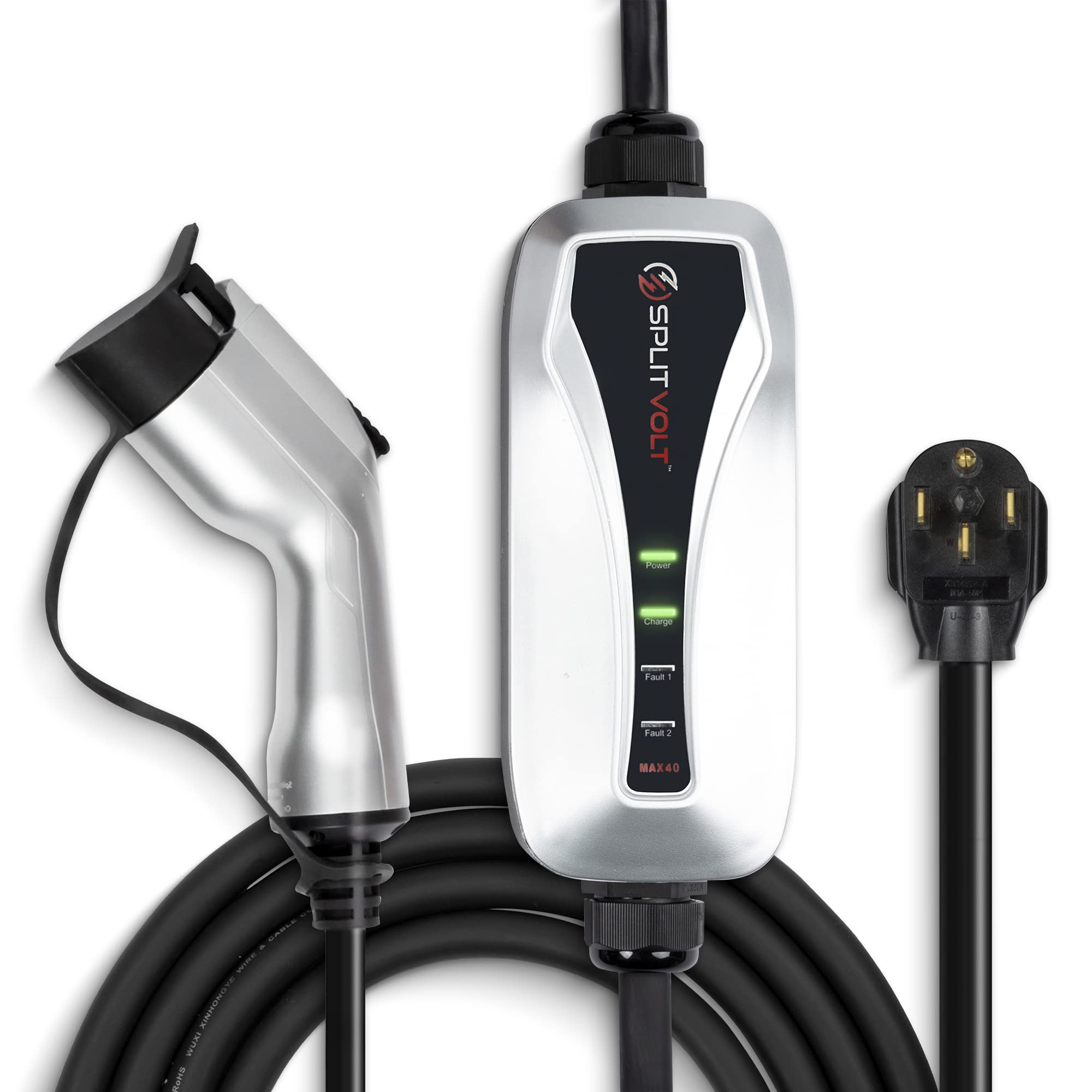 Splitvolt NEMA 14-50 Level 2 Charger with 16 ft Cord, 40amp EV Charger, NEC-Safe Fast 50 Amp Circuit Charging, J1772 Plug, Includes EVSE Cable Travel Bag