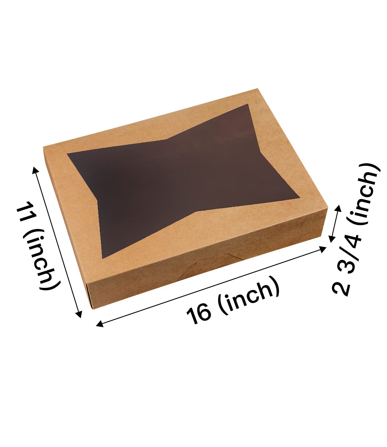 SOROO 15-PACK Brown Pastry Bakery Box 16x11x2.75inch,Large Donuts,Muffins,Cookies Boxes with Window Auto-Pop up Paper Box Nature Cardboard Take Out Container,Hold 12 Donuts,Pack of 15