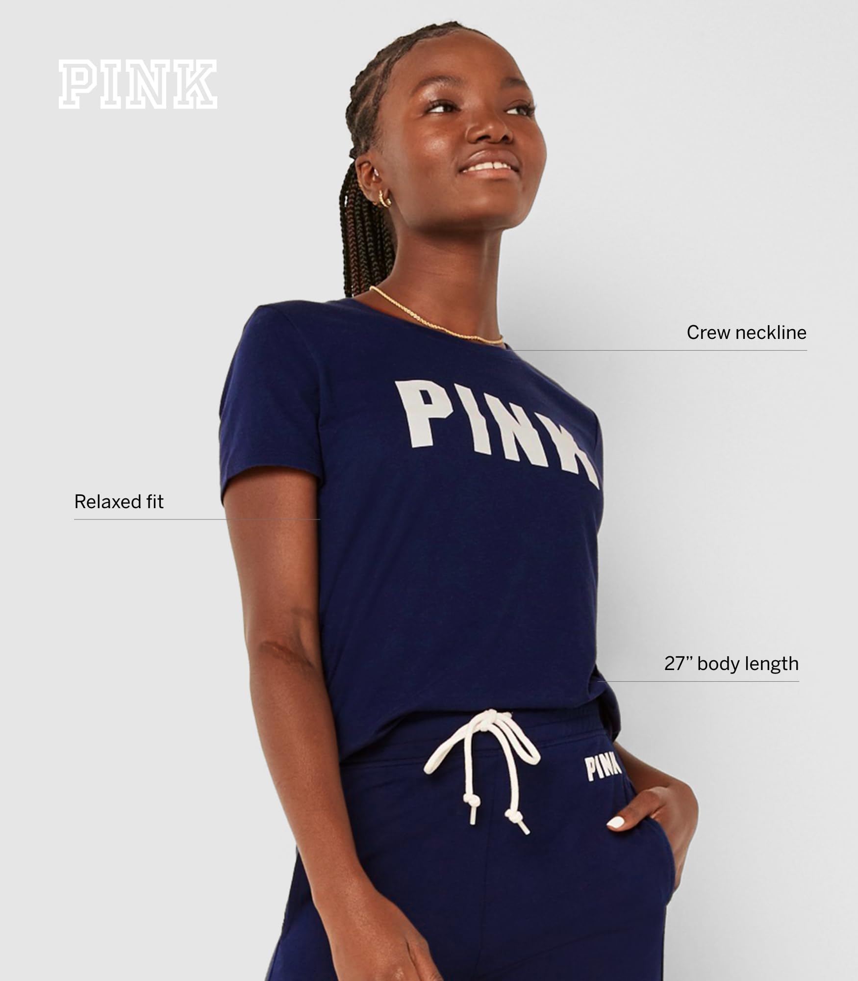 Victoria's Secret Women's Short Sleeve T-Shirt, Women T Shirt, Logo Navy, S