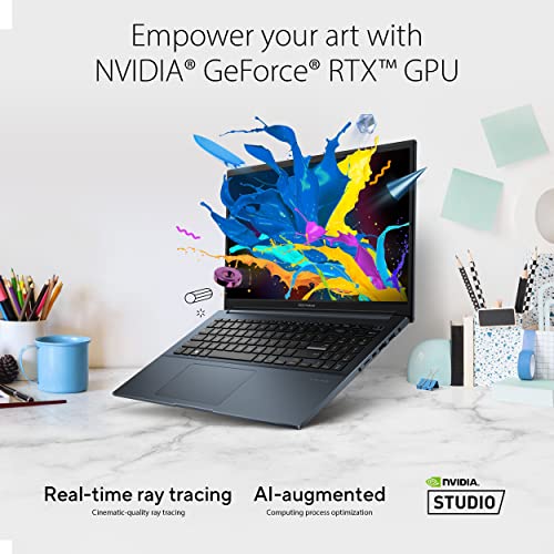 ASUS Vivobook Pro 15 OLED Laptop, 15.6” 2.8K OLED Display, AMD Ryzen 7 6800H Mobile CPU, NVIDIA GeForce RTX 3050 Ti GPU, 16GB RAM, 1TB SSD, Windows 11 Home, Quiet Blue, M6500RE-EB74
