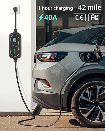 LF Bros Portable Level 2 EV Charger (16-40A, 120-240V, 9.6KW), Electric Vehicle Charger, NEMA14-50 Plug/Waterproof/UL Certified/Adjustable Current/Delay Charging/Compatible with All J1772