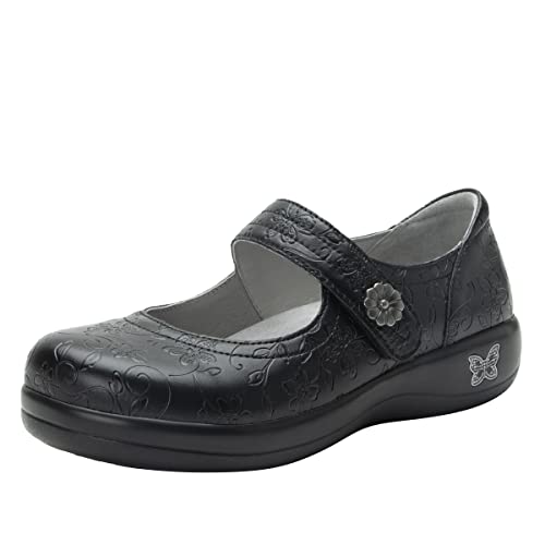 Alegria Kourtney Mary Jane Women's Comfort Shoes Embloom Black Vegan Leather 9 M US