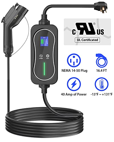 LF Bros Portable Level 2 EV Charger (16-40A, 120-240V, 9.6KW), Electric Vehicle Charger, NEMA14-50 Plug/Waterproof/UL Certified/Adjustable Current/Delay Charging/Compatible with All J1772