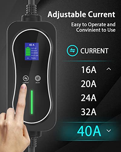 LF Bros Portable Level 2 EV Charger (16-40A, 120-240V, 9.6KW), Electric Vehicle Charger, NEMA14-50 Plug/Waterproof/UL Certified/Adjustable Current/Delay Charging/Compatible with All J1772