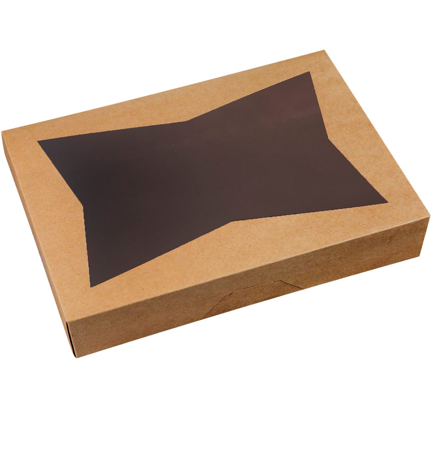 SOROO 15-PACK Brown Pastry Bakery Box 16x11x2.75inch,Large Donuts,Muffins,Cookies Boxes with Window Auto-Pop up Paper Box Nature Cardboard Take Out Container,Hold 12 Donuts,Pack of 15