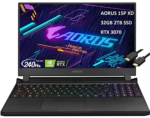 GIGABYTE AORUS 15P XD 15.6" FHD 240Hz (Intel 8-Core i7-11800H, 32GB RAM, 2TB PCIe SSD, RTX 3070), Thin Bezel IPS Gaming Laptop, Thunderbolt 4, RGB Backlit, Webcam, HDMI Cable, Windows 11-2022