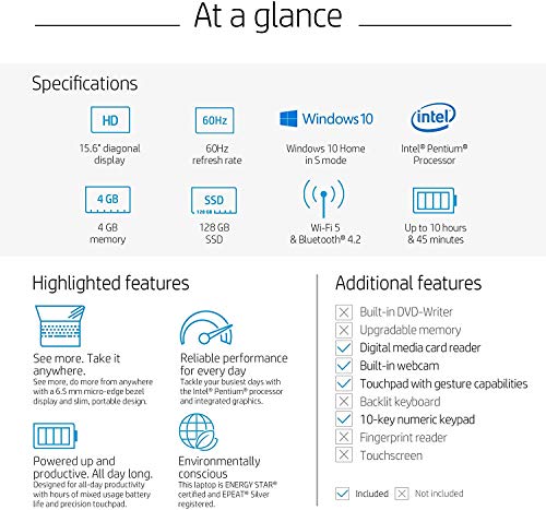 2020 Hp 15.6 Notebook Intel Pentium N5000 2.7GHz 4Gb Ram 500Gb Hdd Windows 10 Home
