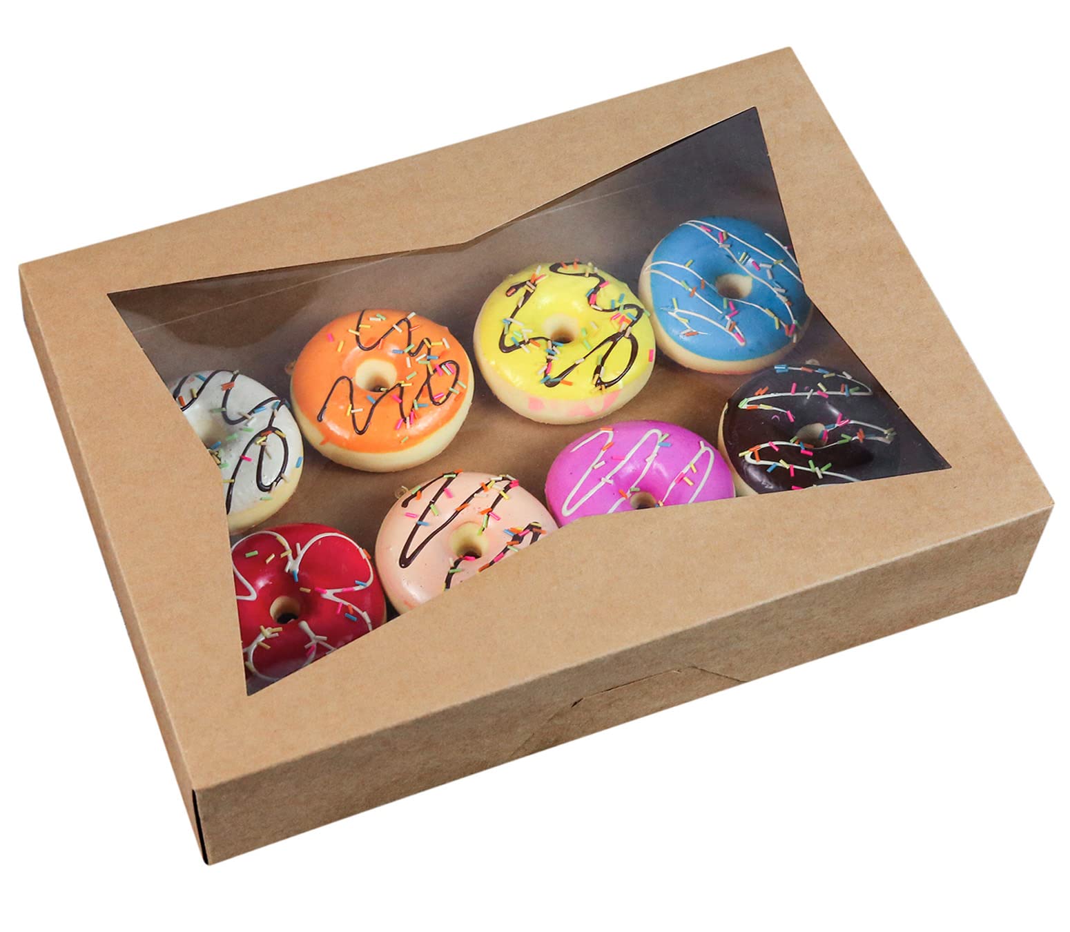 SOROO 15-PACK Brown Pastry Bakery Box 16x11x2.75inch,Large Donuts,Muffins,Cookies Boxes with Window Auto-Pop up Paper Box Nature Cardboard Take Out Container,Hold 12 Donuts,Pack of 15