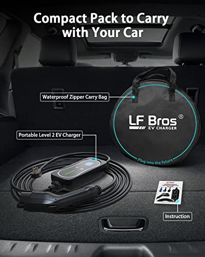 LF Bros Portable Level 2 EV Charger (16-40A, 120-240V, 9.6KW), Electric Vehicle Charger, NEMA14-50 Plug/Waterproof/UL Certified/Adjustable Current/Delay Charging/Compatible with All J1772