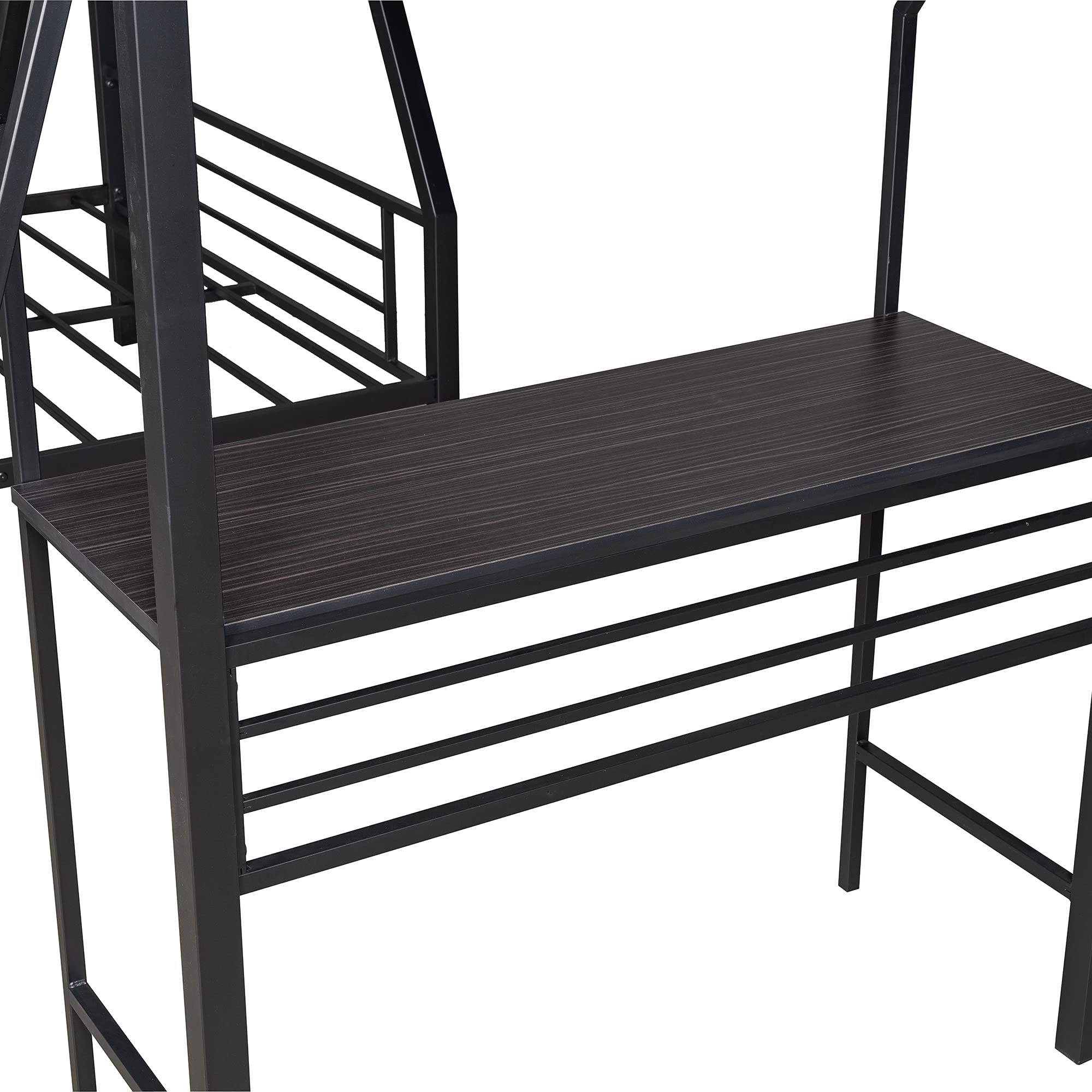 Twin Over Full Bunk Bed, L-Shaped Metal Triple Bunk Bed Frame Attached Twin Loft Bed with DeskLadderGuardrails, 3 Bed Bunk Beds for KidsTeens LF, Black