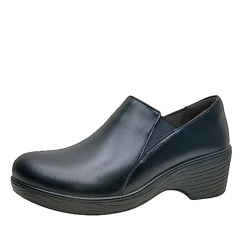 Alegria Women's Skylar Noir Leather Slip On Wedge Heels Dress Shoes 8-8.5 M US