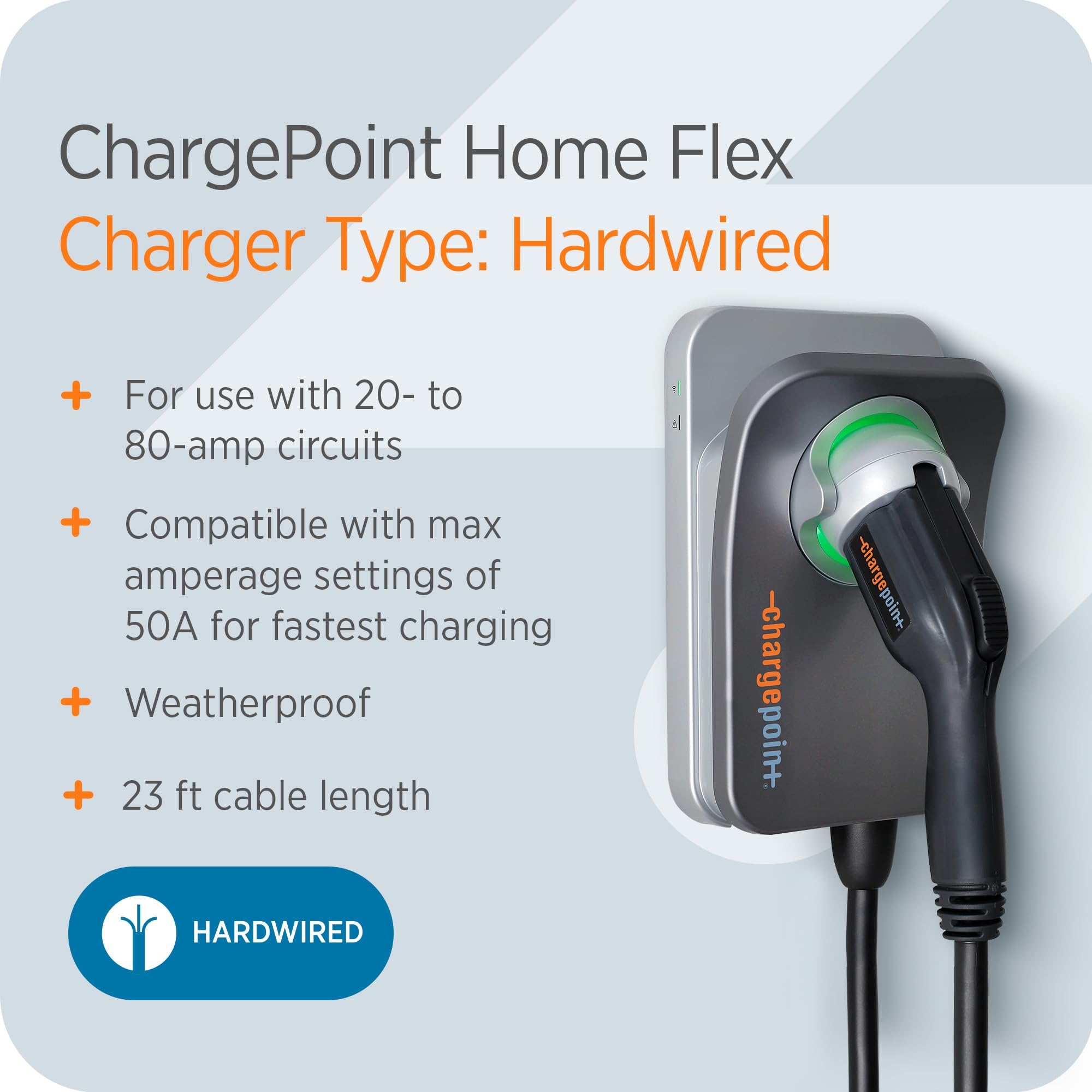 ChargePoint HomeFlex Level 2 EV Charger J1772, Hardwired Electric Car Charger
