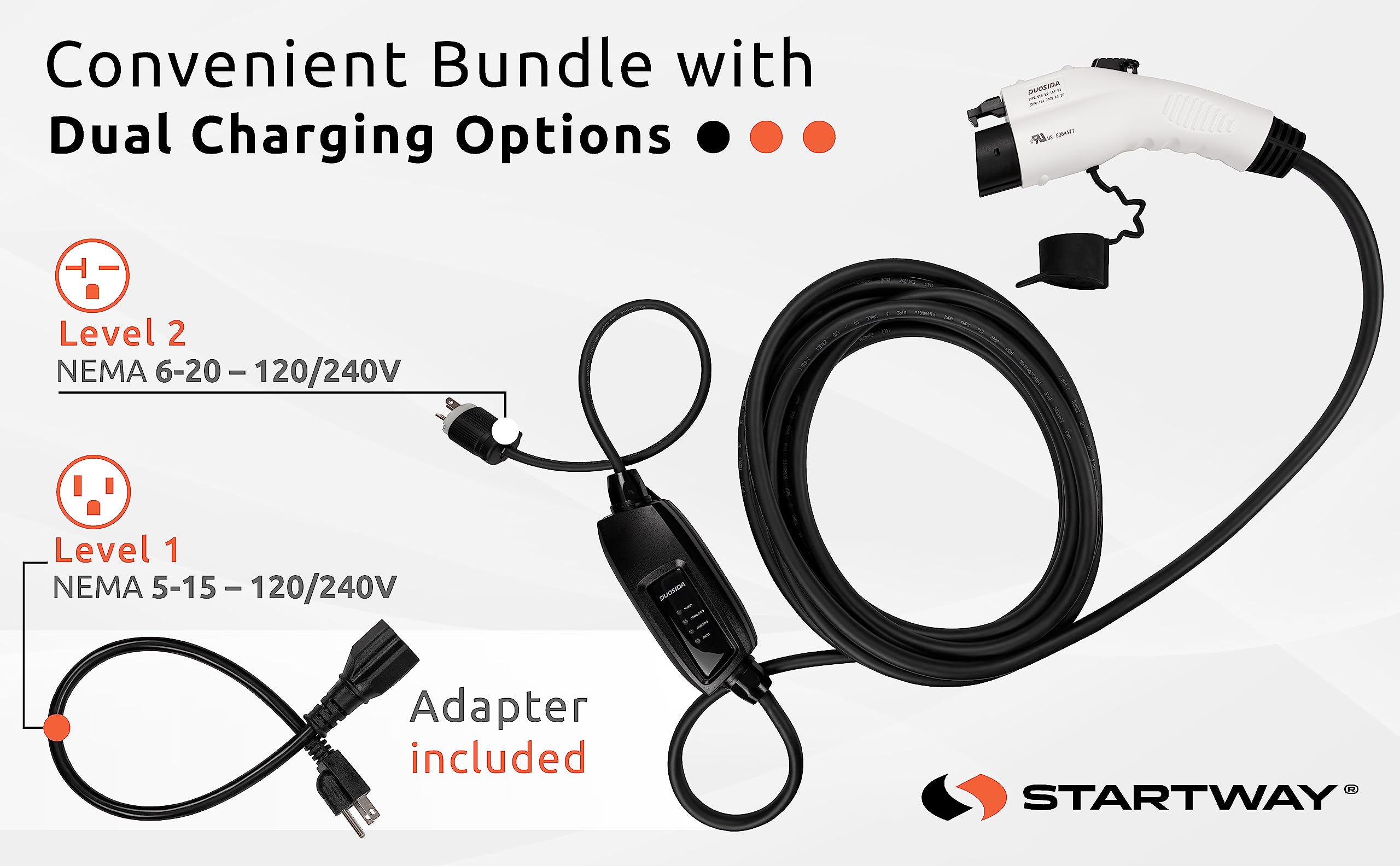 DUOSIDA Level 2 EV Charger – 16A, 25FT Portable J1772 Charging Station | Startway Edition