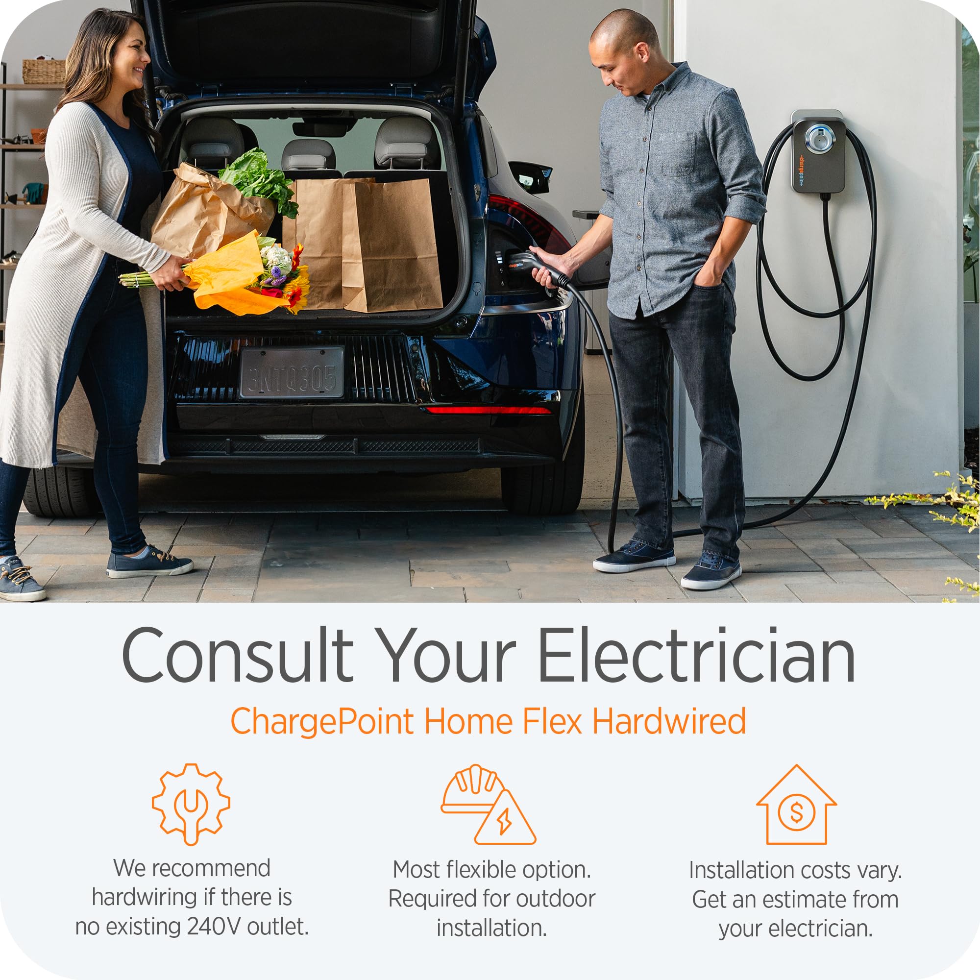 ChargePoint HomeFlex Level 2 EV Charger J1772, Hardwired Electric Car Charger