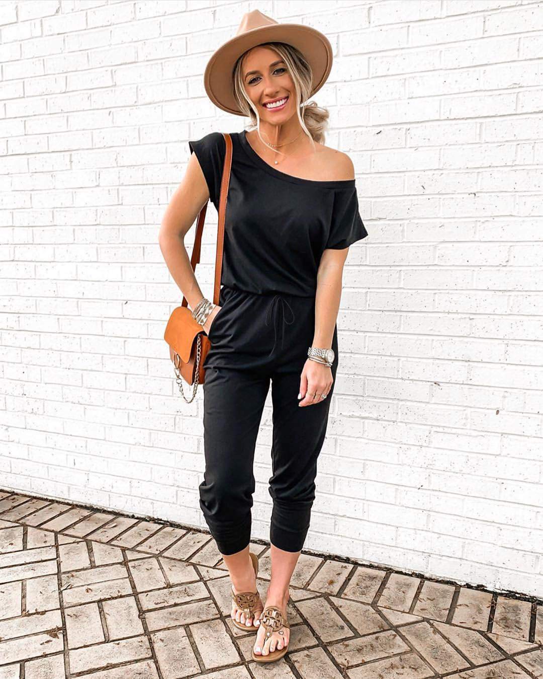 PRETTYGARDEN Jumpsuits for Women 2025 Summer Dressy Off Shoulder Romper Spring Vacation Travel Lounge Outfits Clothes (Black,Large)