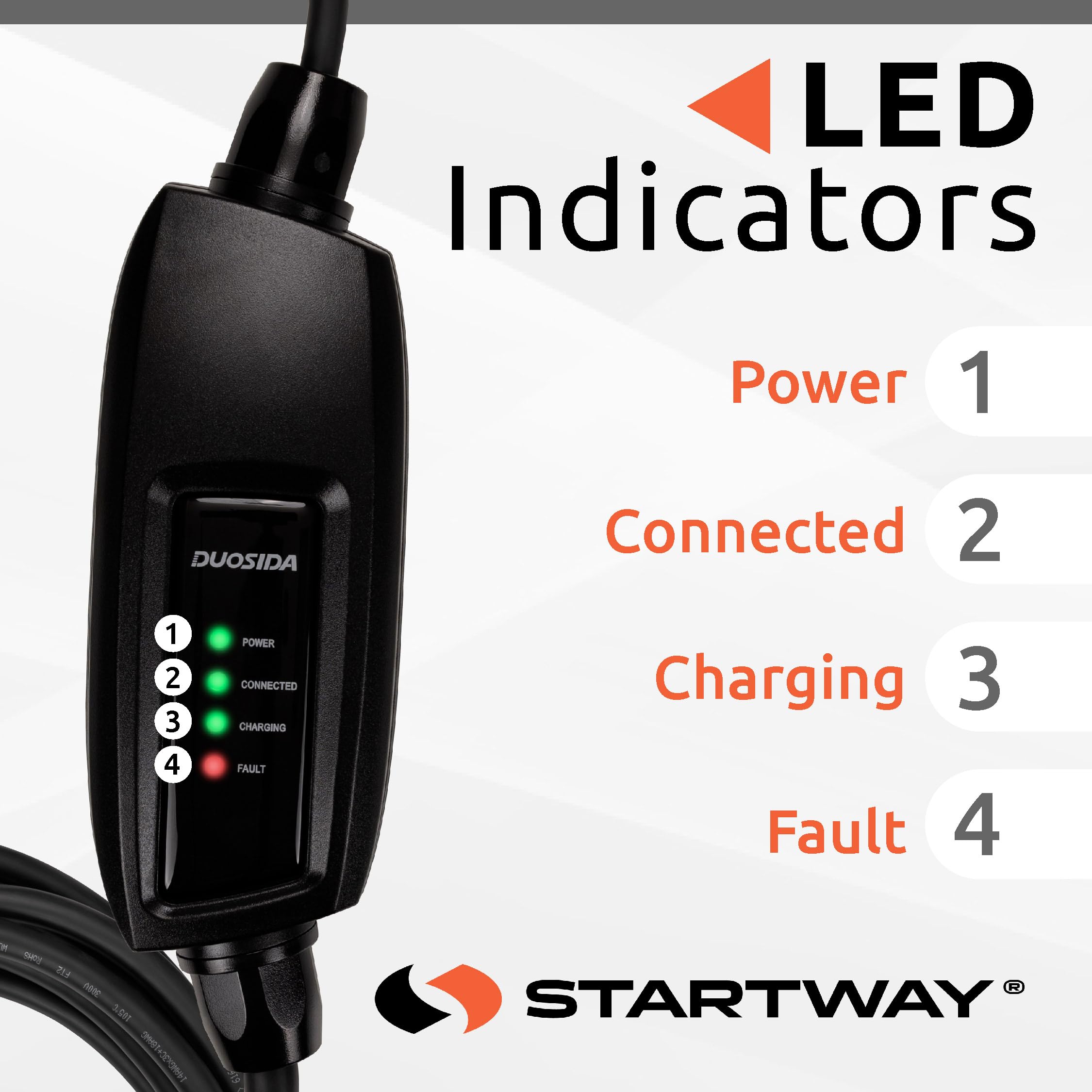 DUOSIDA Level 2 EV Charger – 16A, 25FT Portable J1772 Charging Station | Startway Edition