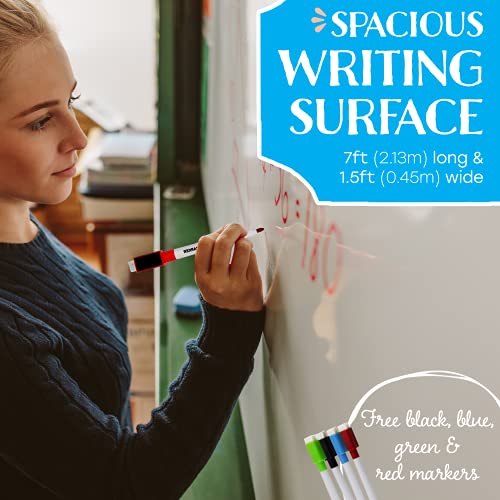 MMFB White Board Sticker Dry Erase, Chalkboard Wallpaper Stick and Peel Adhesive Roll with 4 Ery Erase Chalk Markers for Wall, Tables, Schools, Home (17.8" X 84", 1 Pack)