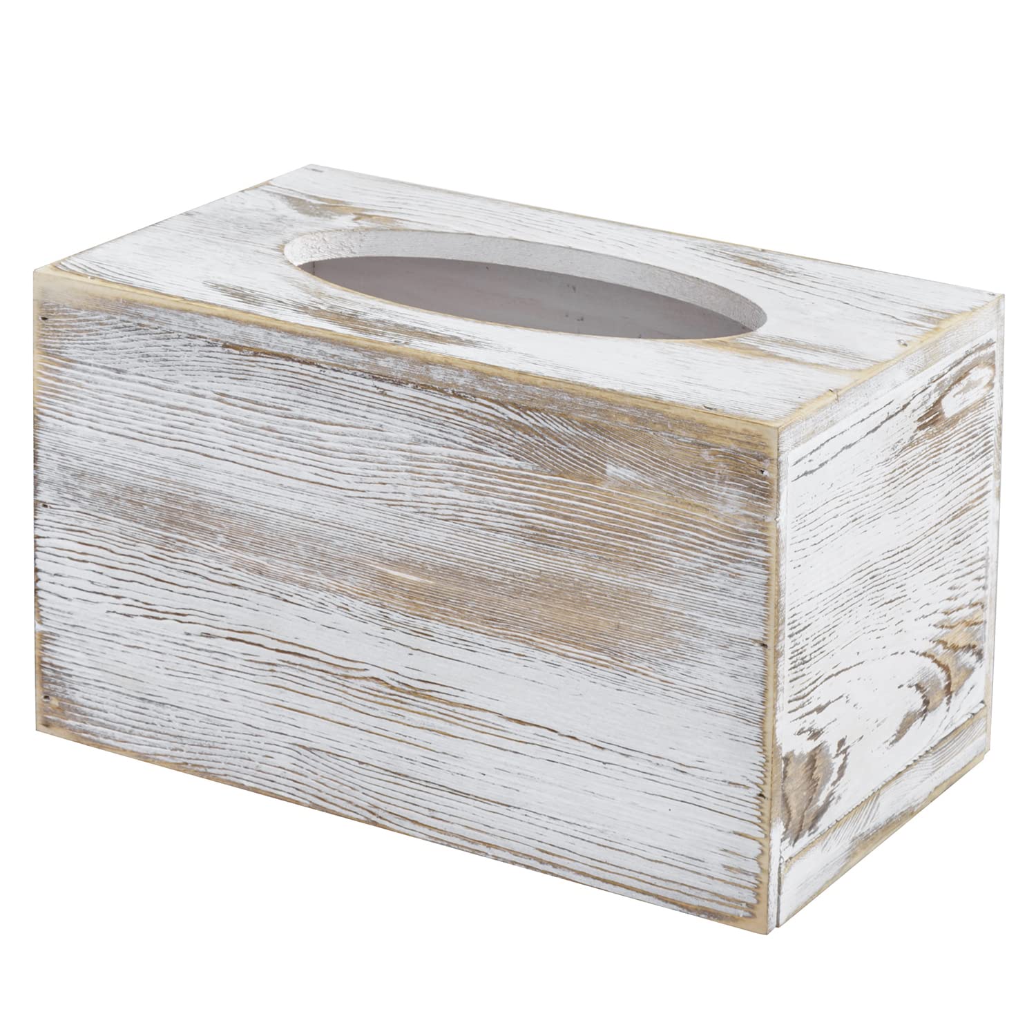 MyGift Rustic Whitewashed Solid Wood Tissue Box Holder Cover, Rectangular Tissue Holder with Easy Slide Out Bottom and Bless You Cursive Lettering