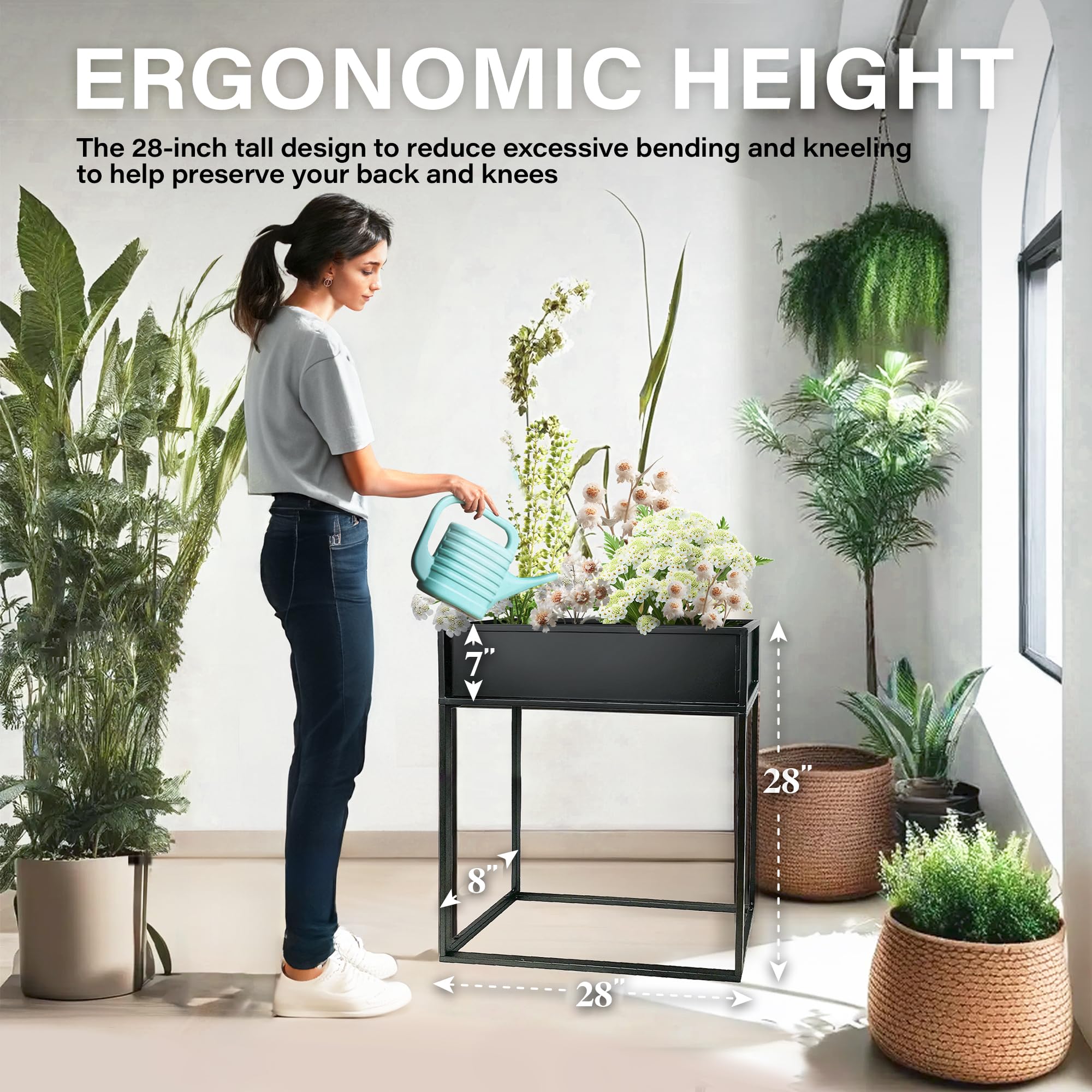 Cocoyard Elevated Planter Box - 28 Inch Durable Raised Garden Bed for Herbs and Flowers - Stylish Tall Rectangular Planter for Outdoor Plants for Patio Decor & Backyard Gardening - Indoor Planter