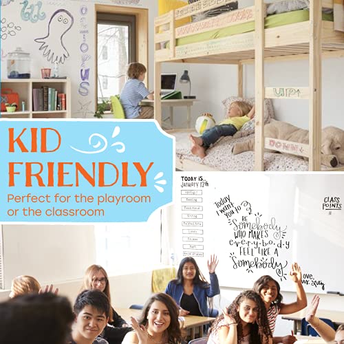 MMFB White Board Sticker Dry Erase, Chalkboard Wallpaper Stick and Peel Adhesive Roll with 4 Ery Erase Chalk Markers for Wall, Tables, Schools, Home (17.8" X 84", 1 Pack)
