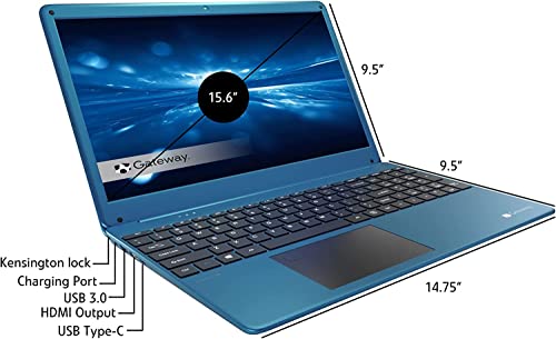 Gateway 15.6" Ultra Slim Notebook, FHD, Intel Core i3-1115G4, Dual Core, 8GB Memory, 256GB SSD, Tuned by THX, 1.0MP Webcam, HDMI, Fingerprint Scanner, Cortana, Windows 10 Home, Blue