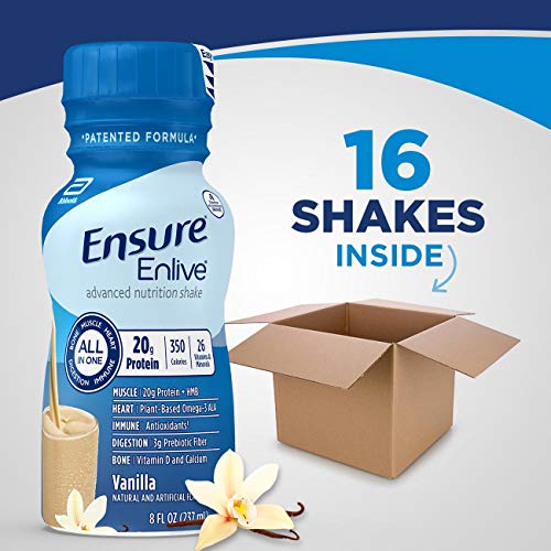 Ensure Enlive Meal Replacement Shake, 20g Protein, 350 Calories, Advanced Nutrition Protein Shake, Vanilla, 8 Fl Oz (Pack of 16)