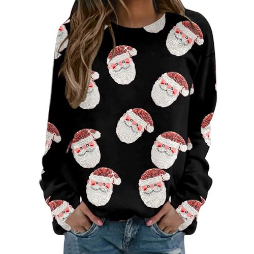 mens gifts for christmas Ugly Christmas Sweater for Women 2023 Cute Santa Claus Print Shirt Casual Crewneck Long Sleeve Pullover Sweatshirts Tops deal of the day prime today