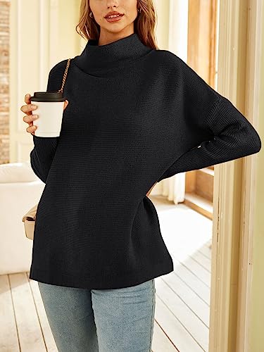 LILLUSORY Women's Mock Turtleneck Sweater Oversized Long Sleeve Casual Knit Pullover Tunic Tops Wear with Leggings Black XL