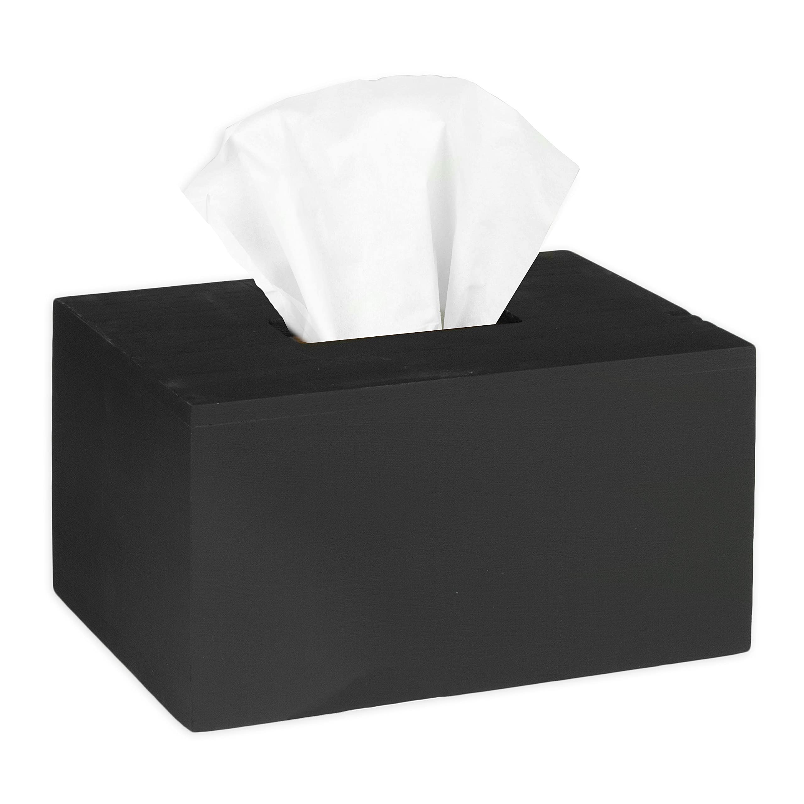 Crutello Rustic Farmhouse Tissue Box Cover - Wooden Black Rectangular Tissue Holder Easy to Refill - 5â x 9â