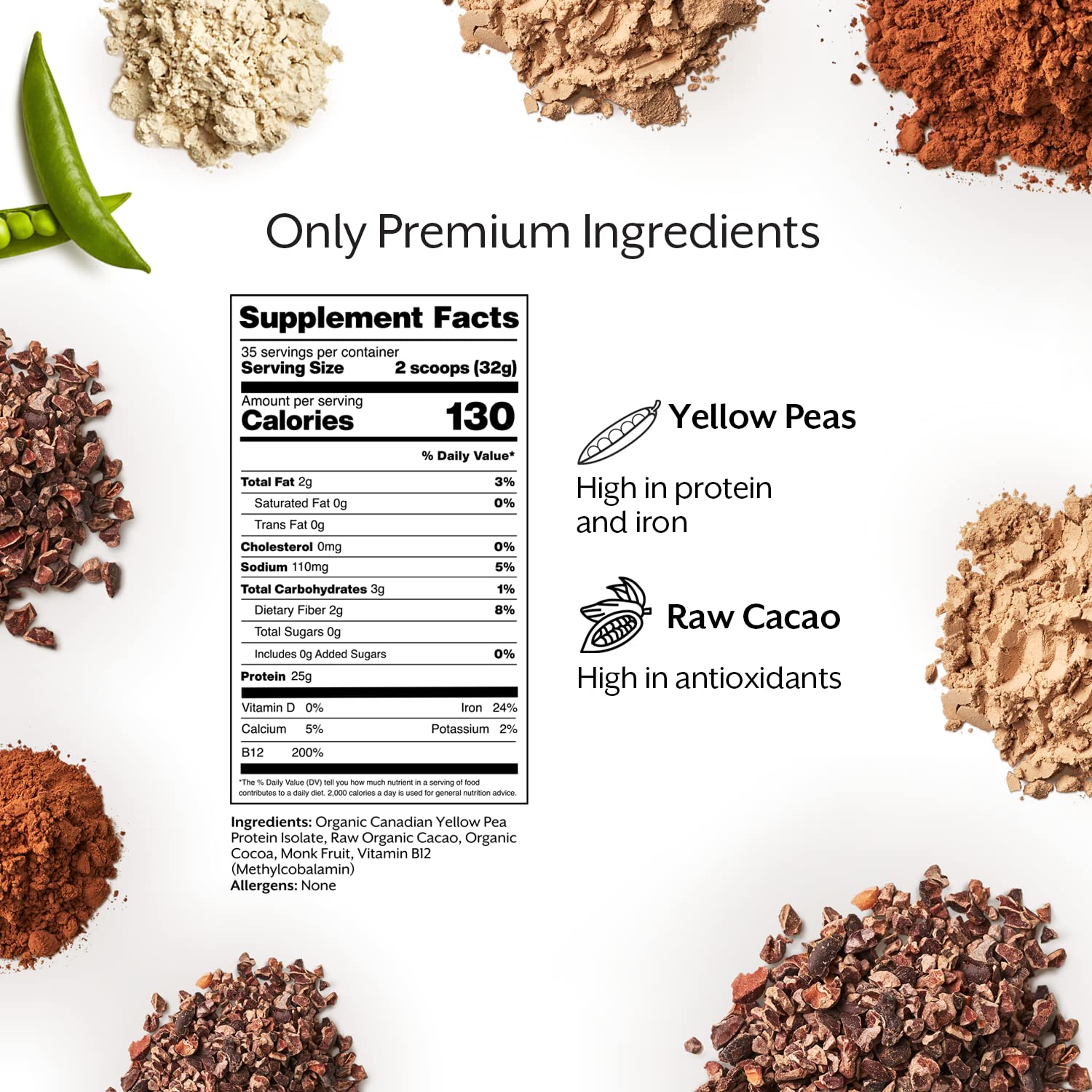 Promix Plant-Based Vegan Protein Powder, Raw Chocolate - 2.5lb Bulk - Pea Protein & Vitamin B-12 - Post Workout Fitness & Nutrition Shakes, Smoothies, Baking & Cooking Recipes - Gluten-Free