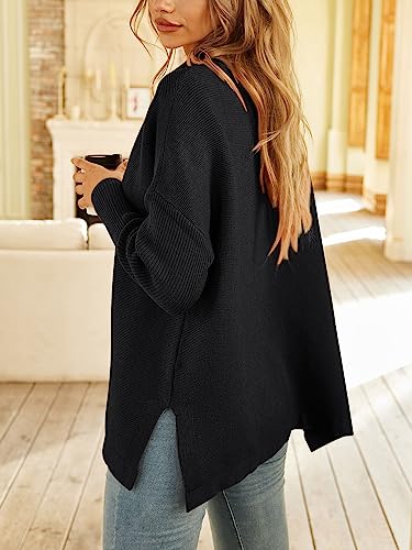 LILLUSORY Women's Mock Turtleneck Sweater Oversized Long Sleeve Casual Knit Pullover Tunic Tops Wear with Leggings Black XL