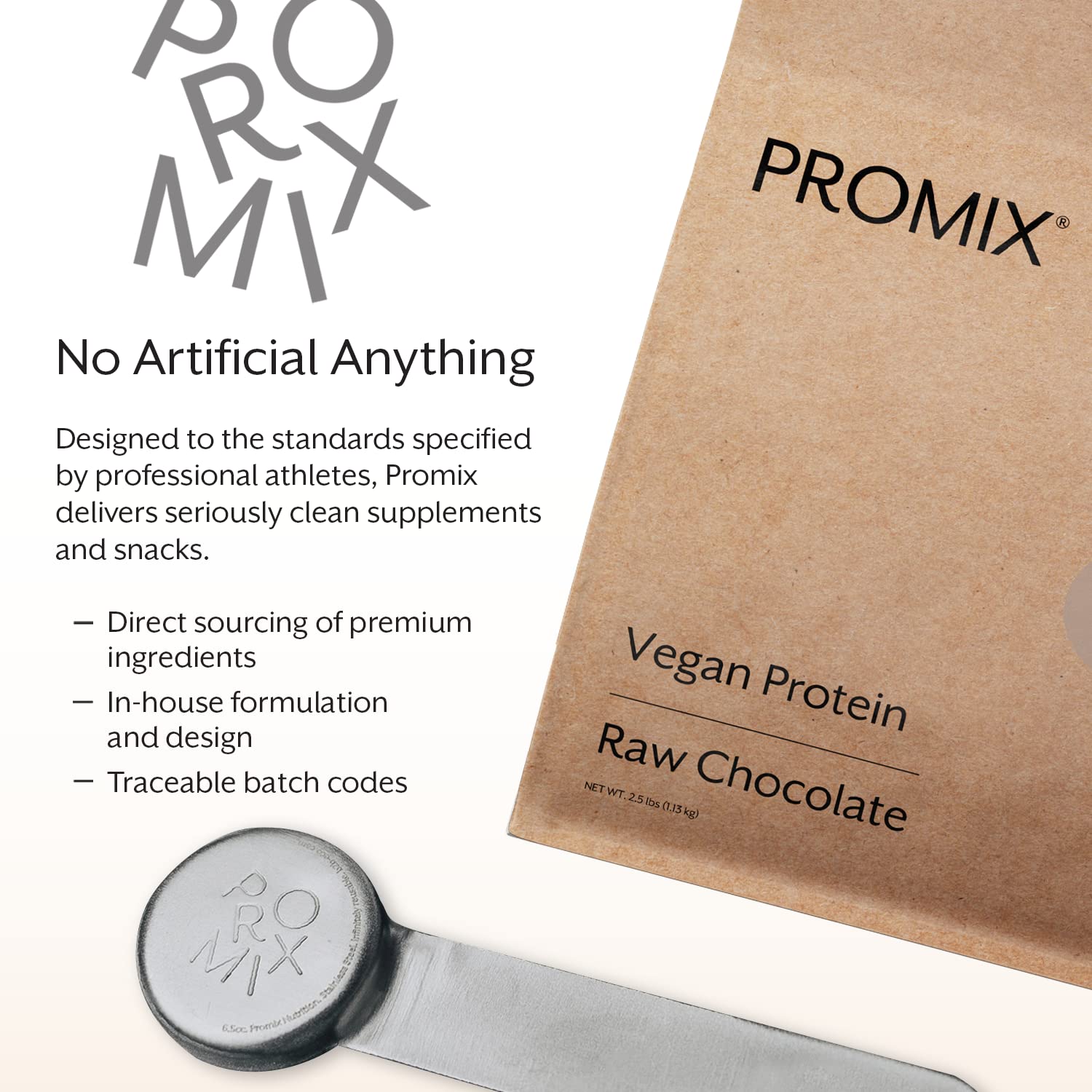 Promix Plant-Based Vegan Protein Powder, Raw Chocolate - 2.5lb Bulk - Pea Protein & Vitamin B-12 - Post Workout Fitness & Nutrition Shakes, Smoothies, Baking & Cooking Recipes - Gluten-Free