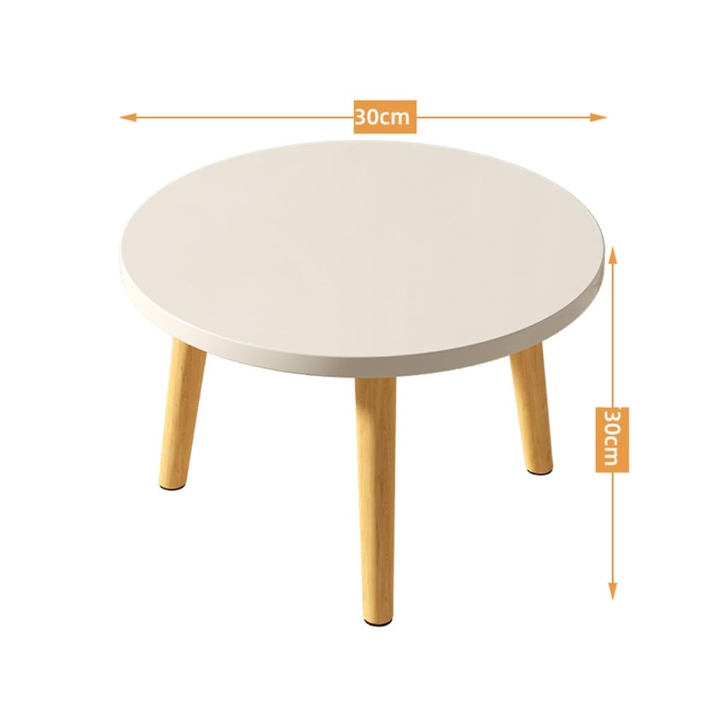 Round Dining Table, Small Space Kitchen Table, Mid Century Modern Computer Table with Wood Grain Tabletop and Solid Wood Legs for Dining, Living Room (Color : White, Size : 30 * 30 * 30cm)