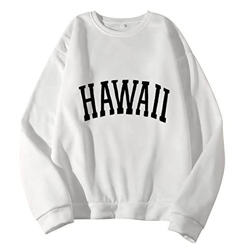 DUOWEI Mom Mode Sweatshirt Hawaii Men Women Letter Graphic Print Round Neck Long Sleeve Tops Sweatshirt Long Sleeve T Shirts White, XX-Large