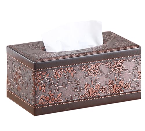 Leather Tissue Box Cover Retro Rectangular Facial Tissue Box Holder, Modern Napkin Storage Caddy with Magnetic Bottom, Pumping Paper Dispenser Case for House Bathroom Office Car Living Room