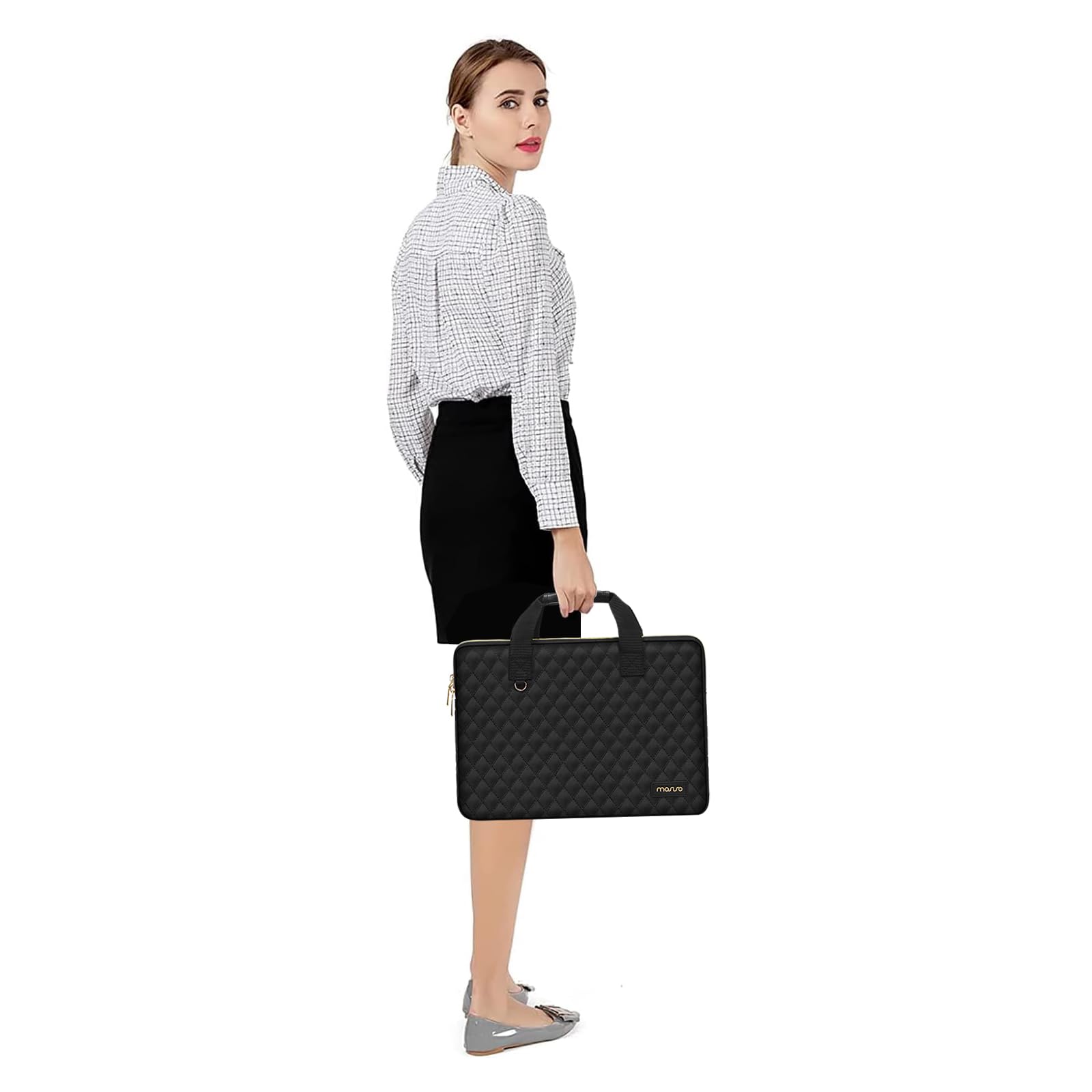 MOSISO Laptop Sleeve Compatible with MacBook Air/Pro, 13-13.3 inch Notebook, Compatible with MacBook Pro 14 inch M4 M3 M2 M1 2025-2021, Square Quilted Bag with Detachable Small Case&Handle, Black