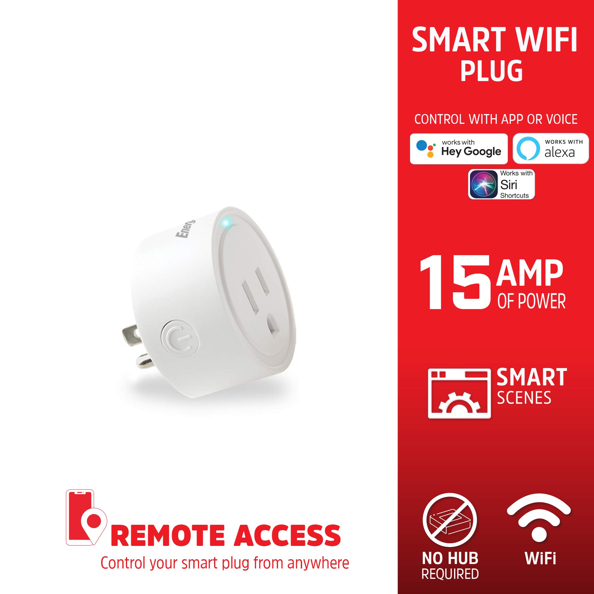 Energizer Connect Smart WiFi Plug, Mobile Connect App Enabled, Voice Controlled, Alexa, Echo, Siri, Hey Google Enabled, No Hub Required, Mini Outlet 15-Watt, 2.4GHz, ETL & FCC Certified