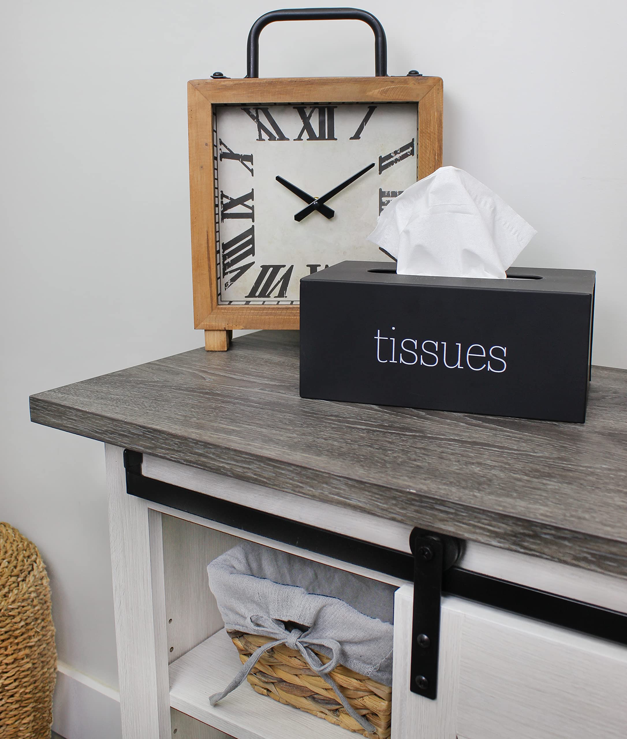 AuldHome Design Rectangular Tissue Box Cover (Black), Modern Farmhouse Style Enamelware Oblong Tissue Cover Holder