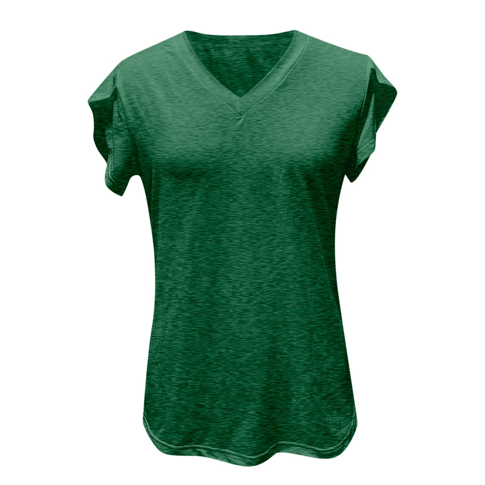 DASAYO Women Summer Ruffle Sleeve Shirts Loose V Neck Casual Solid Going Out T Shirt Comfy Fashion Cute Blouses Ladies Tops