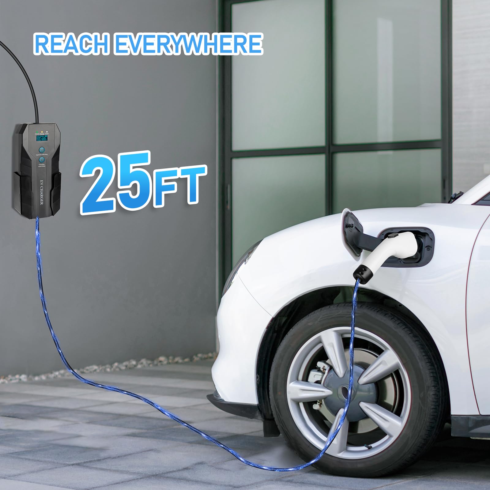 EV Charger Level 2, 8 to 32Amp - 240V Portable Electric Car Charger Nema 14-50 Plug WiFi & Bluetooth Enabled EVSE EV Charger 25FT Cable
