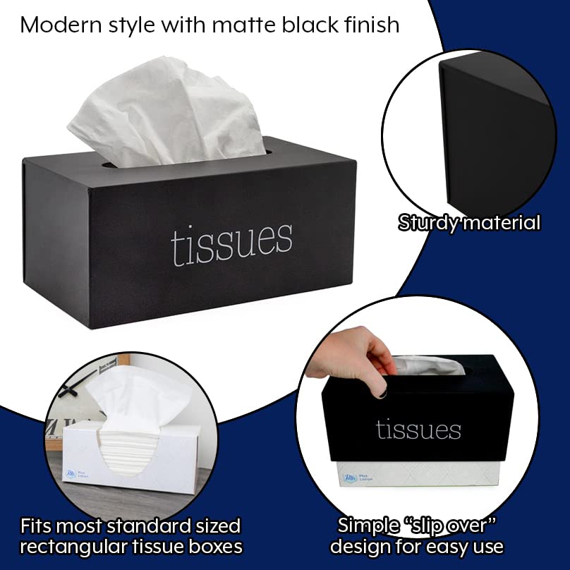 AuldHome Design Rectangular Tissue Box Cover (Black), Modern Farmhouse Style Enamelware Oblong Tissue Cover Holder