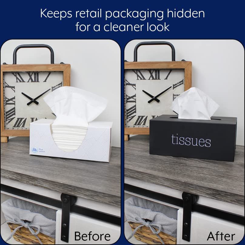 AuldHome Design Rectangular Tissue Box Cover (Black), Modern Farmhouse Style Enamelware Oblong Tissue Cover Holder