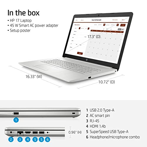 HP 17 Laptop, 11th Gen Intel Core i3-1115G4, 8 GB RAM, 256 GB SSD, 17.3-inch Full HD (1920 x 1080) IPS Display, Windows 11 Home, 802.11ac, Bluetooth, HDMI, Long Battery Life, W/ Silmarils Accessories