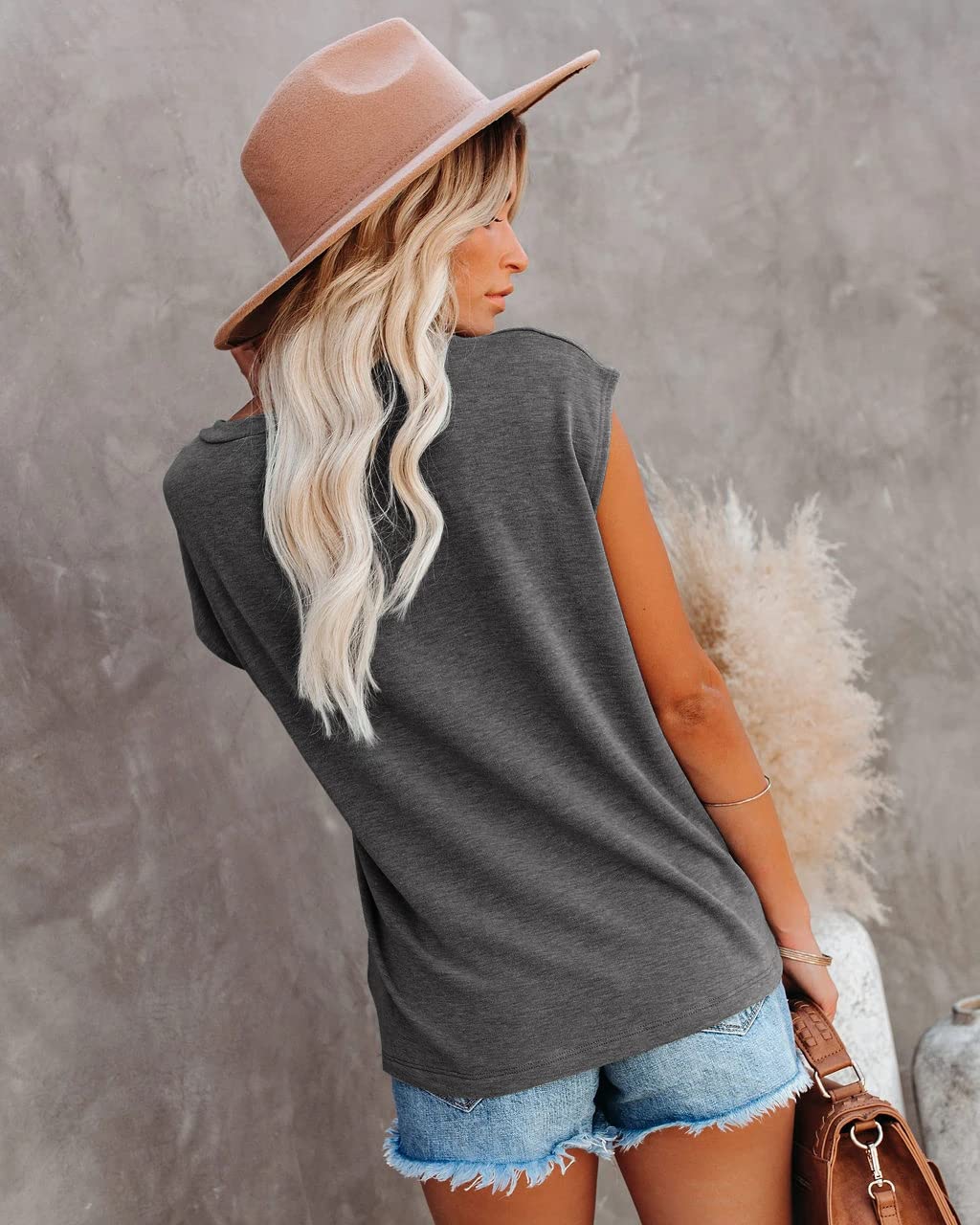 ETCYY NEW Womens Summer Tops Trendy V Neck Tank Tops Tie Dye Sleeveless Cute Printed Loose Fit E-Grey