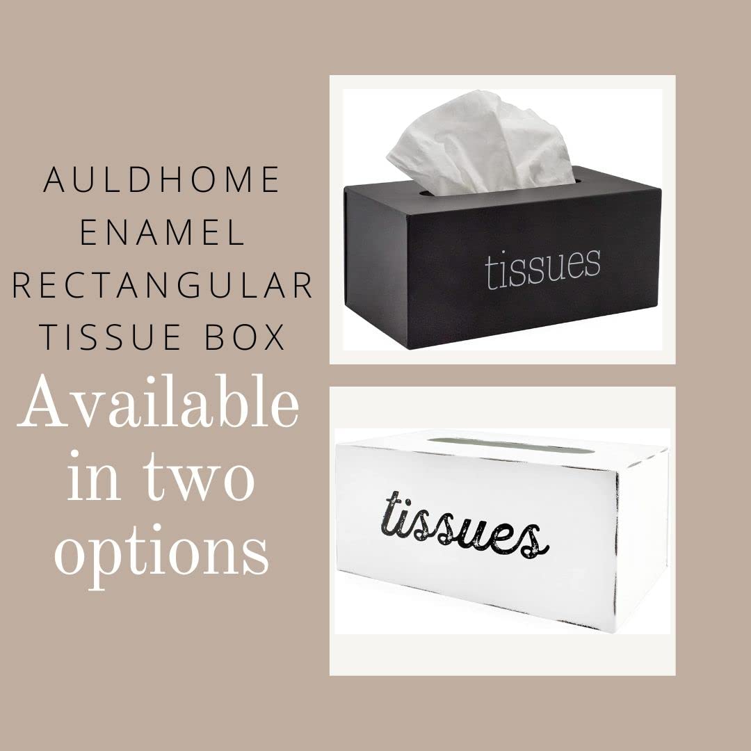 AuldHome Design Rectangular Tissue Box Cover (Black), Modern Farmhouse Style Enamelware Oblong Tissue Cover Holder